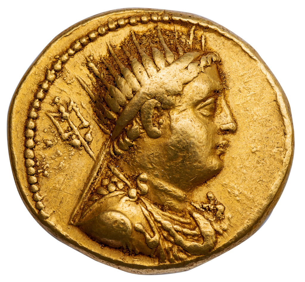 PTOLEMY III GOLD MNAIEION / OCTODRACHM – POSTHUMOUS ISSUE TO PAY TROOPS ...